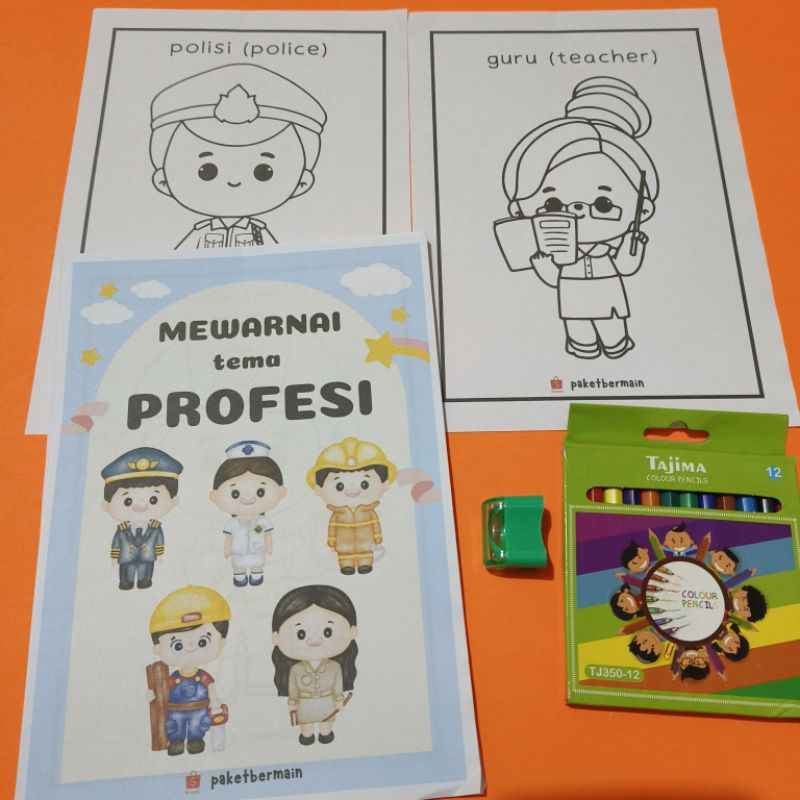 Jual 30 Lembar mewarnai profesi, Gratis Pensil Warna dan rautan, Lembar ...