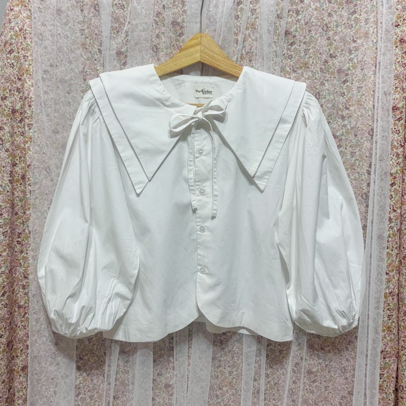Jual Mirende - Blouse Putih | Kemeja Putih Semi Crop Korean Vintage ...