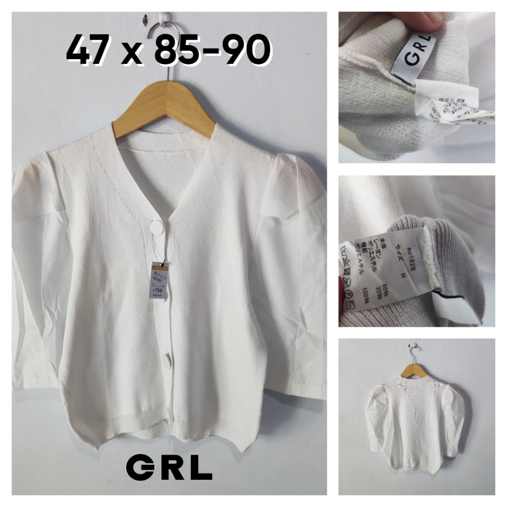 Jual Cardigan Mini GRL Putih Ivory Mix Sifon Wanita Kancing Besar Atasan Lengan Pendek Lembut ...