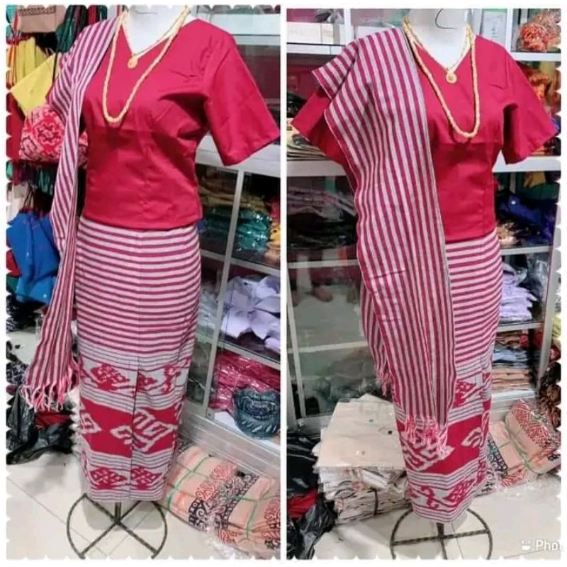 Jual baju setelan wanita adat toraja set tas&slendang baju tenun ...