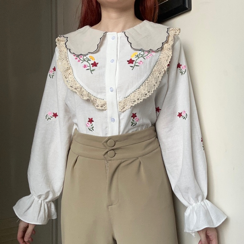 Jual Solana Top atasan kemeja blouse wanita a bordir lace renda korean style by Biel the Label ...