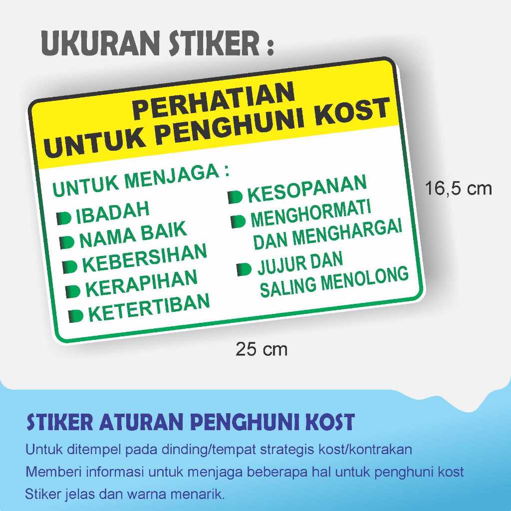 Jual STIKER ATURAN PENGHUNI KOST -- ukuran 25 x 16,5 cm | Shopee Indonesia