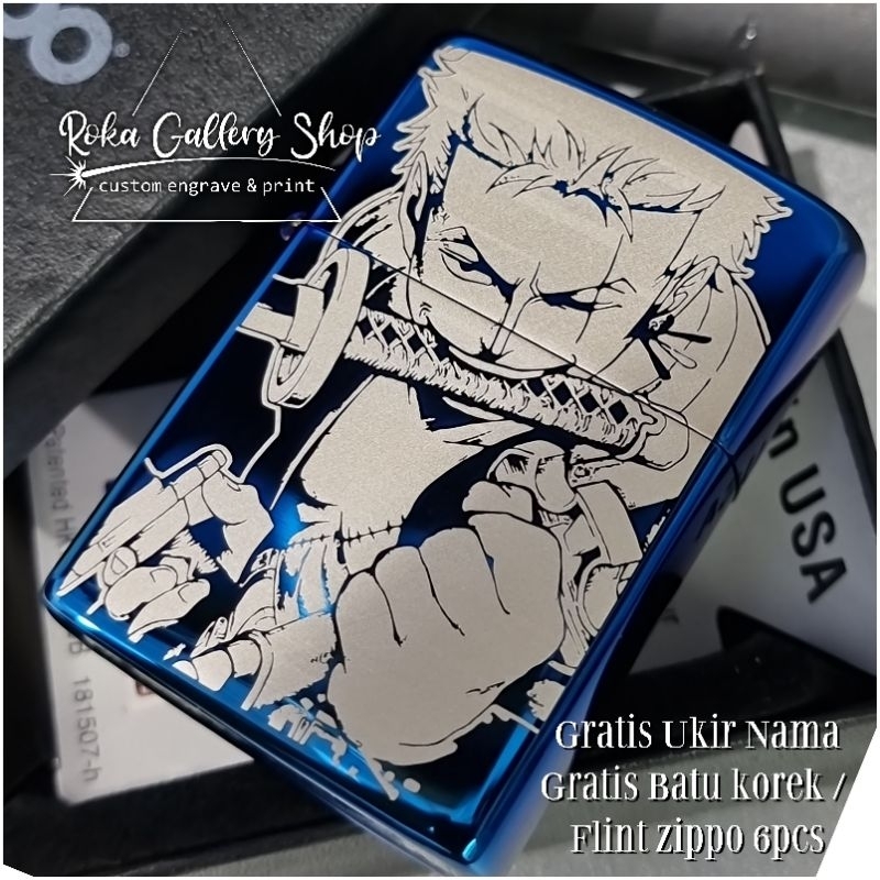Jual korek api zippo one piece zoro foto blue sapphire grafir permanent ...