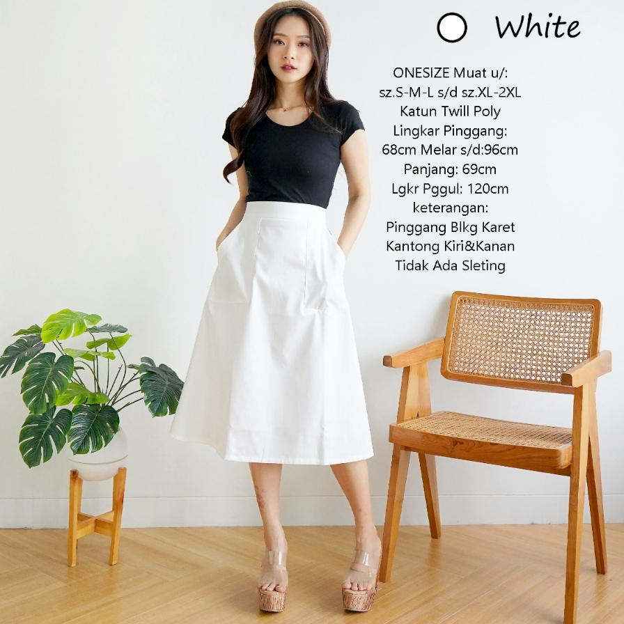 Jual Baju Rok Wanita Bawahan Polos Pinggang Belakang Karet Bahan Katun ...