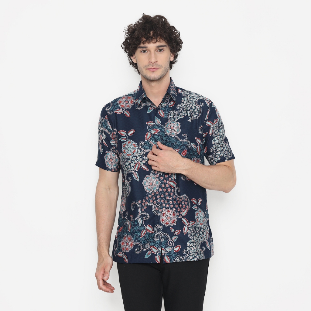 Jual Batik Semar Kemeja Lengan Pendek Teja Kusuma Navy | Shopee Indonesia