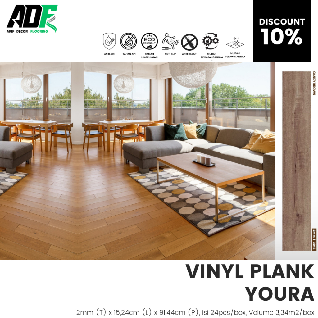Jual Terbaru YOURA lantai vinyl plank tebal 2mm motif kayu - vinyl korea | Shopee Indonesia