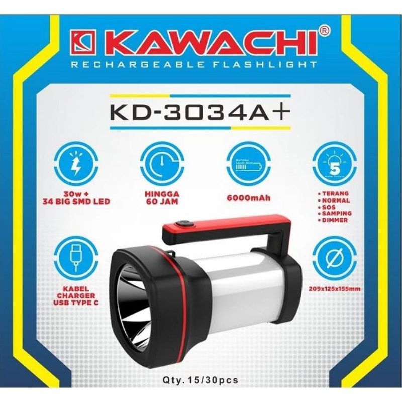 Jual Senter Tangan Jumbo Kawachi KD-3034A+ Daya 30W Baterai 6000mAH ...