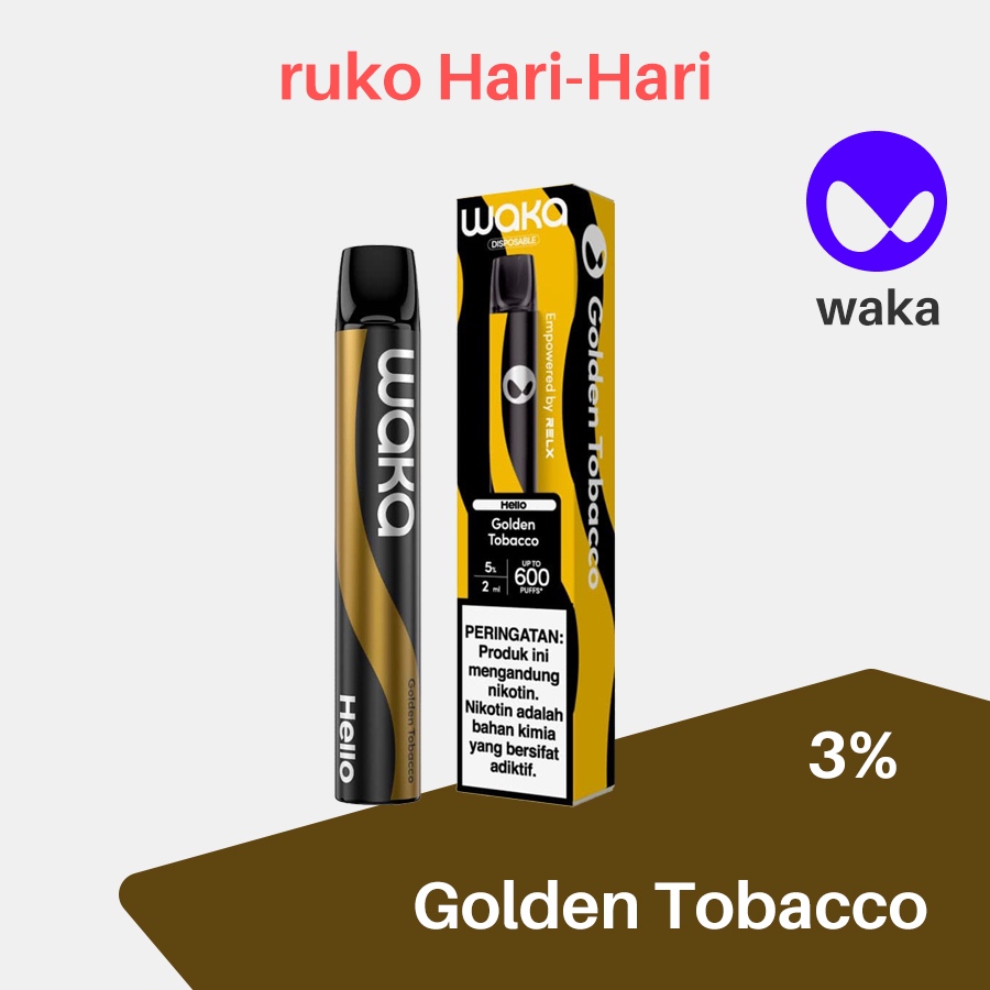 Jual GOLDEN TOBACCO (5%) - Disposable Vape WAKA Hello 600 puff | Shopee ...