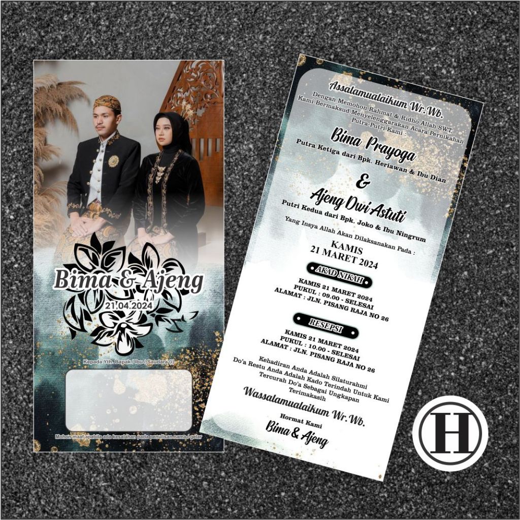 Jual Undangan Pernikahan 1 Lembar Timbal Balik F ( Free Desain & Foto ...