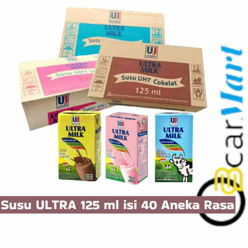 Jual Susu ULTRA MILK 125ml 1 Dus Susu Kotak UHT Full cream Rasa Strawberry Coklat Stroberi ...