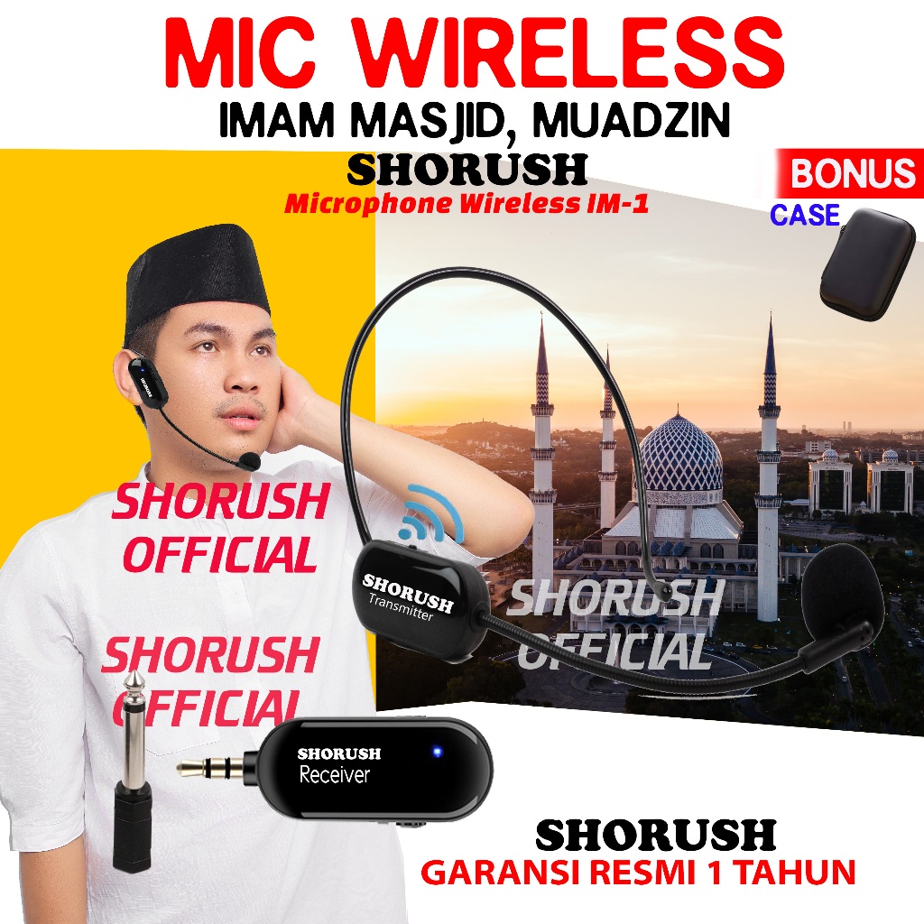 Jual Shorush IM 1 Mikrofon Mic Clip On Wireless UHF 2.4G Presentasi Tur Imam Masjid Musholla ...