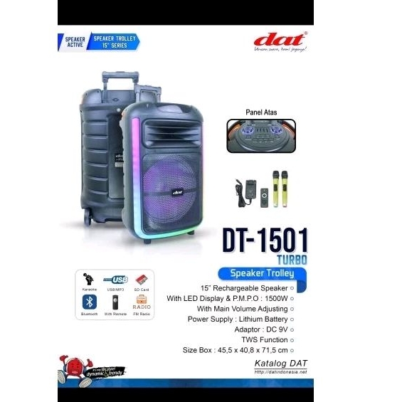 Jual Speaker Bluetooth Trolley DAT DT-1501 TURBO | 15 inch Woofer ...