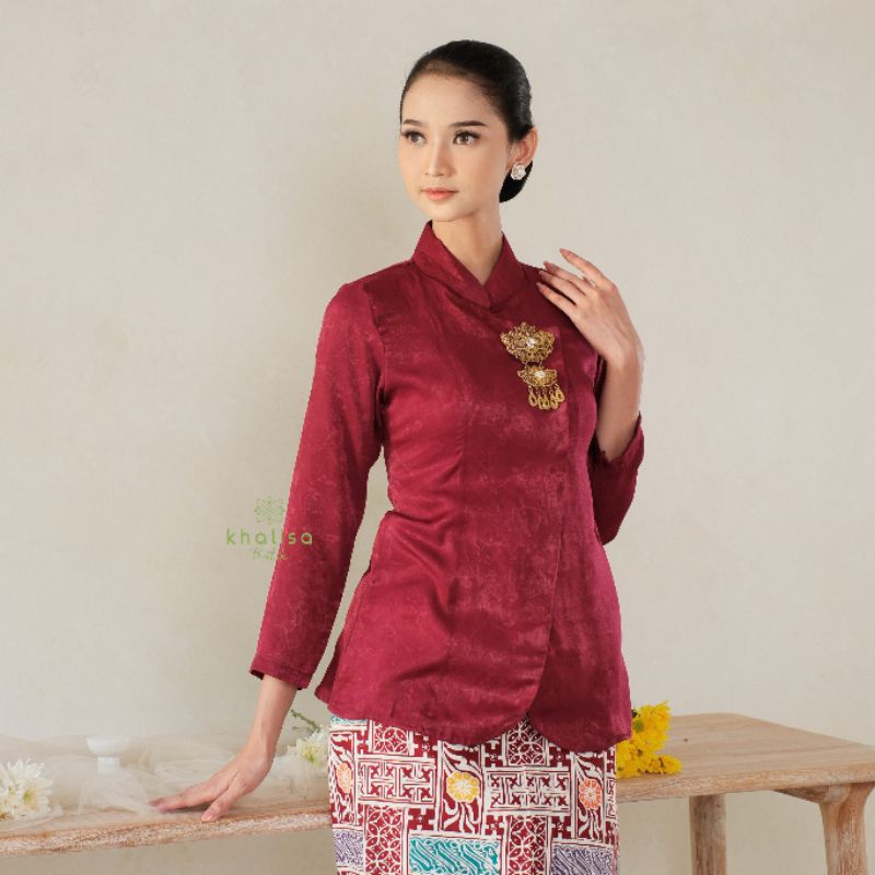 Jual Kebaya Janggan bahan Santorini Silk - Merah Maroon by Khalisa ...