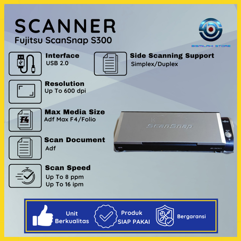 Jual Scanner Portable Fujitsu ScanSnap S300 Bisa Scan Duplex Otomatis ...