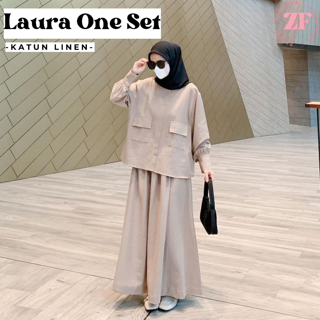 Jual Laura One Set Tunik Rok Wanita Bahan Katun Linen Rami Busui ...