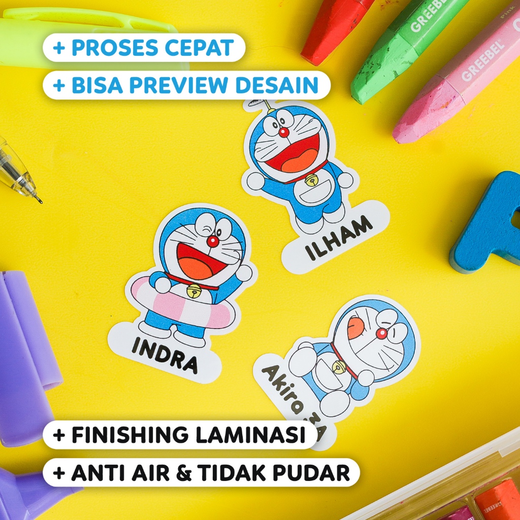 Jual Stiker Nama Anak Gambar Doraemon, Bahan Vinyl Laminasi Ukuran ...