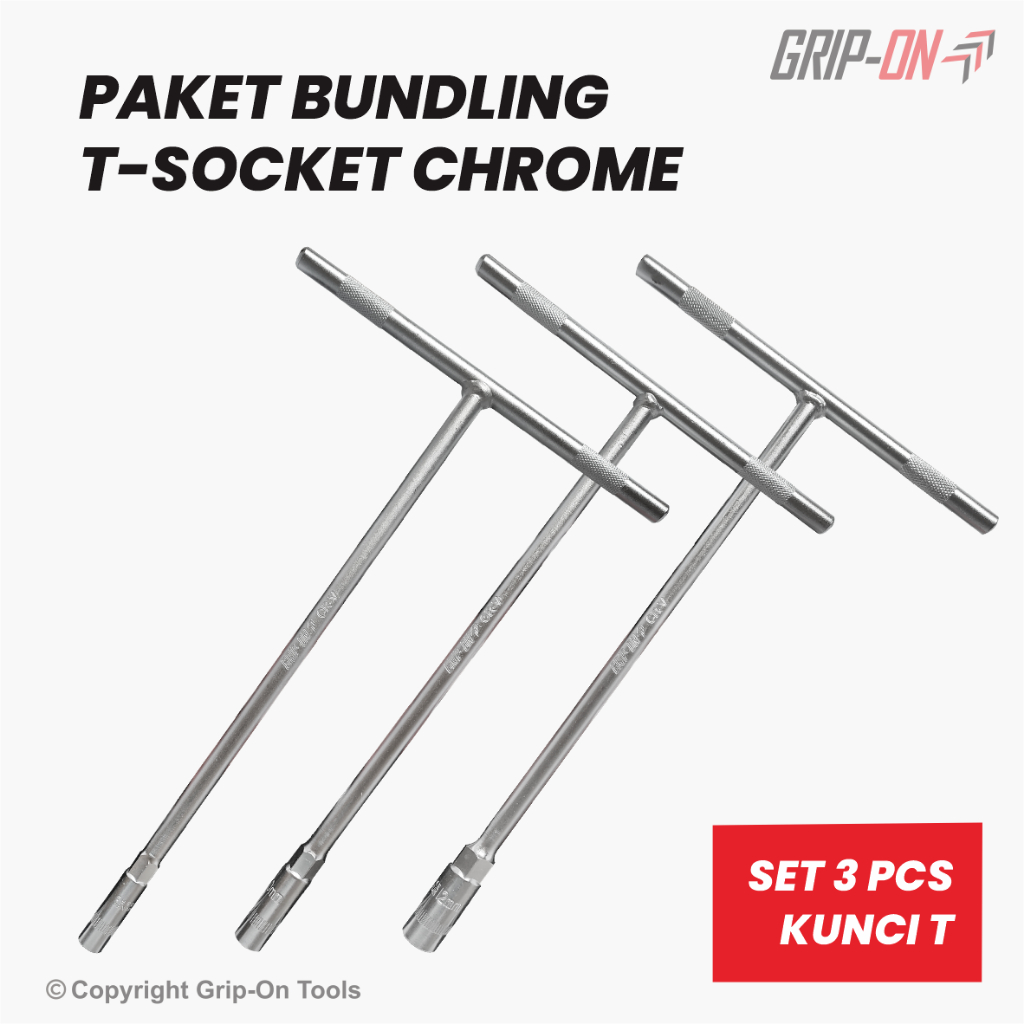 Jual Grip-On Paket Bundling Sok T Krom Set 3 Pcs 8 10 12 MM atau 10 12 14 MM / T Socket Chrome ...