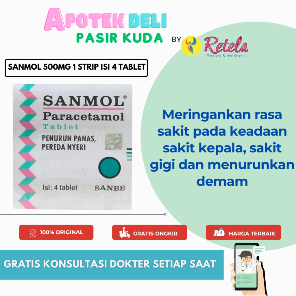 Jual Sanmol 500mg 1 strip isi 4 Tablet / Paracetamol / Pereda Nyeri ...