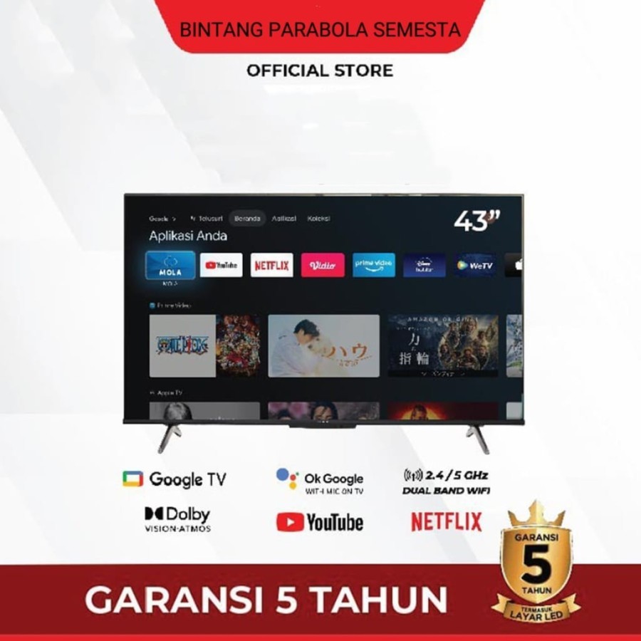 Jual Tv Polytron 4K UHD Smart Google tv led 43 inchi PLD 43UG5959 tv ...