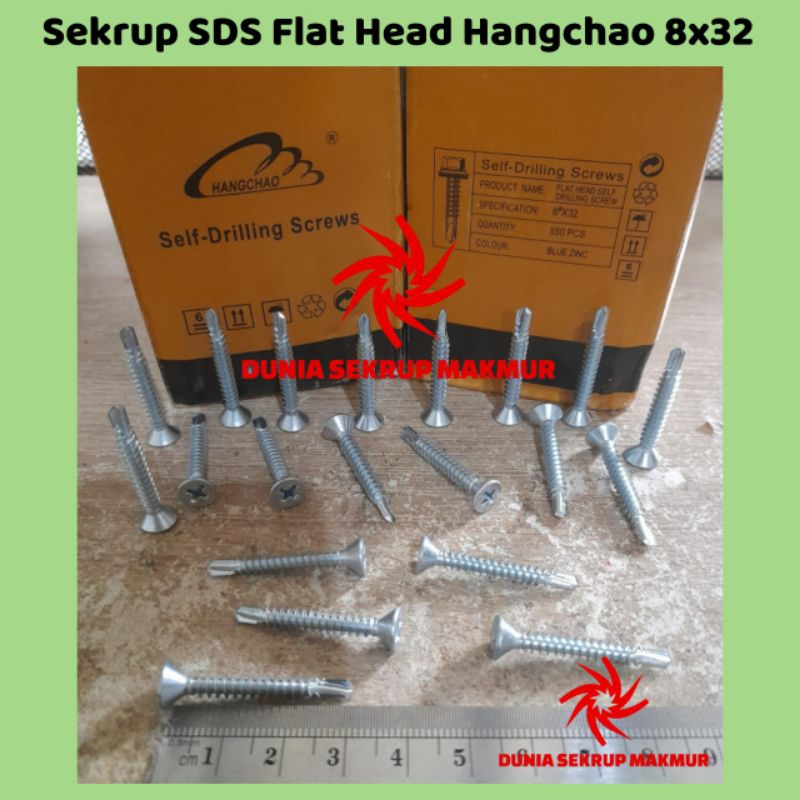 Jual (100 pcs) Sekrup Roofing SDS FH 8x32 / Baut Baja Ringan Flat Head ...