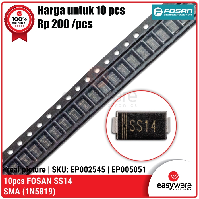 Jual 10x SS14 SMA 40V 1A Schottky Barrier Diode Dioda 1N5819 SS 14 ...