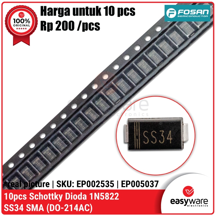 Jual 10x SS34 SMA 40V 3A Schottky Barrier Diode Dioda 1N5822 SS 34 | Shopee Indonesia