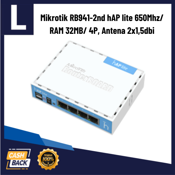 Jual Mikrotik RB941-2nd hAP lite 650Mhz/ RAM 32MB/ 4P, Antena 2x1,5dbi ...