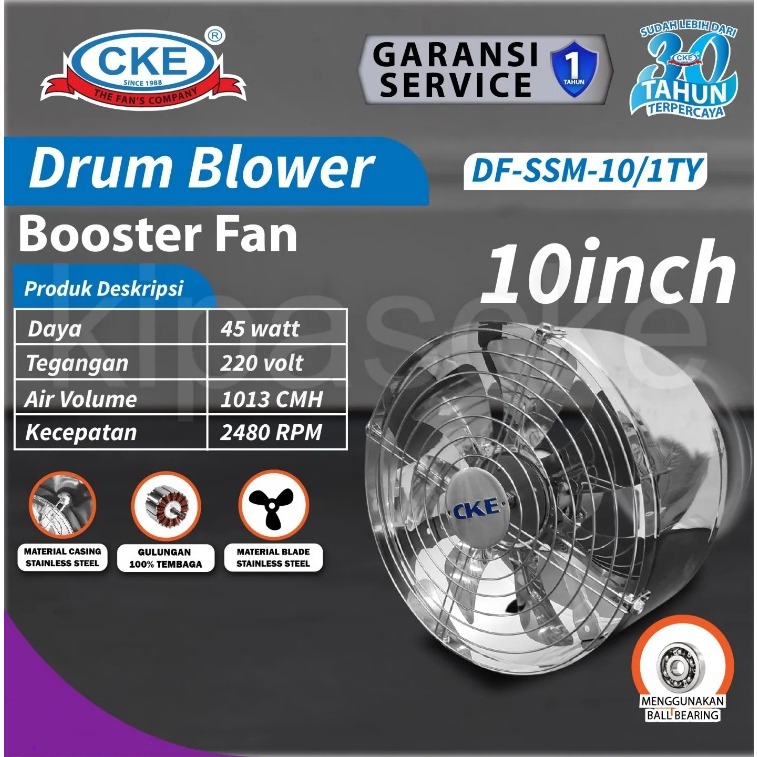 Jual Mini Inline Duct Fan Booster Fan CKE 10" DF-SSM-10/1-TY Metal ...