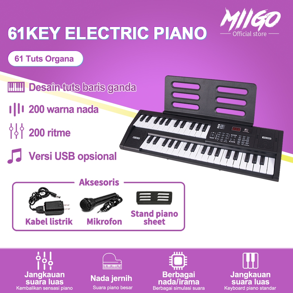 Jual MIIGO Keyboard Piano Anak Digital Elektrik 61 Keys | Shopee Indonesia