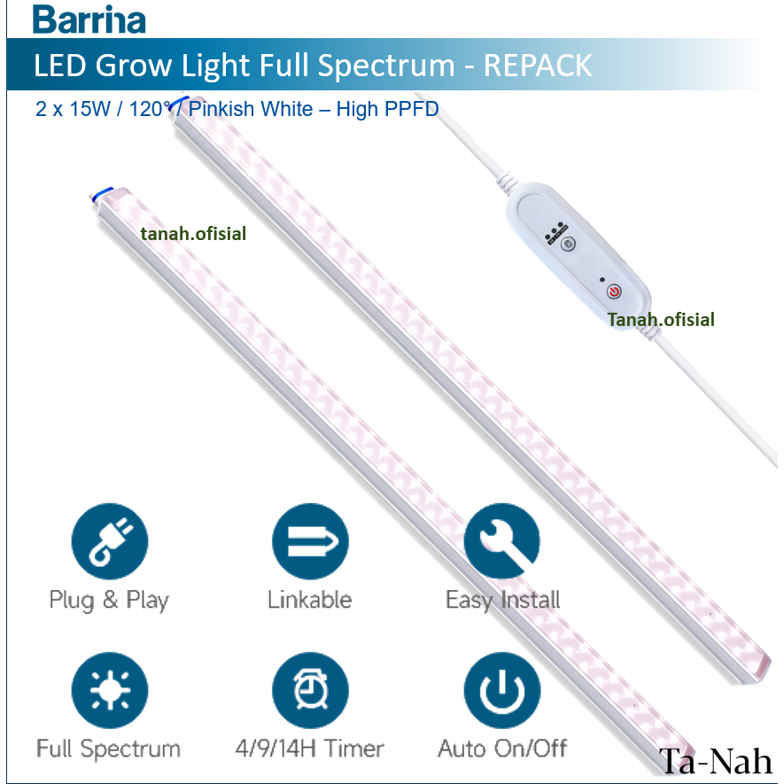 Jual Barrina T5 Batten 15W 60cm Pink White 120° LED Grow Light Full ...