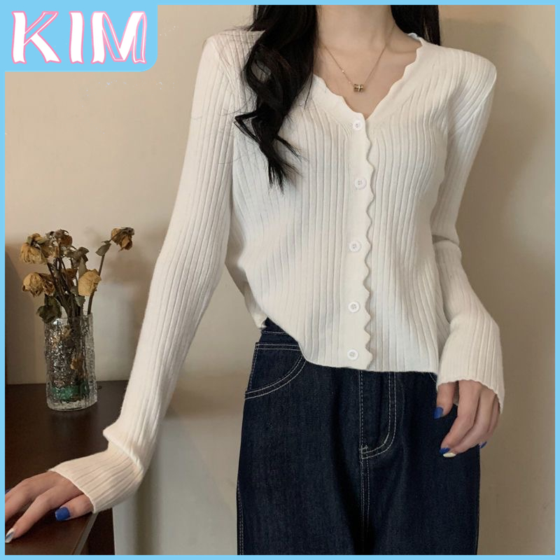 Jual KIM Cardigan Crop Top Outer Rajut Premium Longsleeve Soft Knit Pendek Cardigan Korea V Neck ...