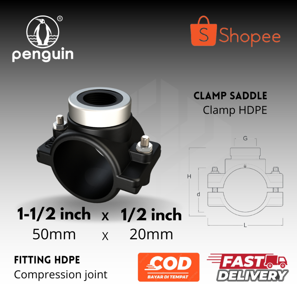 Jual Sambungan Pipa HDPE Clamp Saddle ukuran 1-1/2" x 1/2" inch atau ...