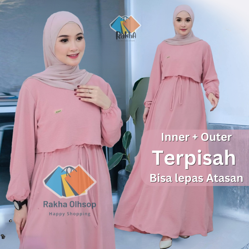 Jual NAFISA maxy set 2in1 inner + outer crop setelan gamis polos ...