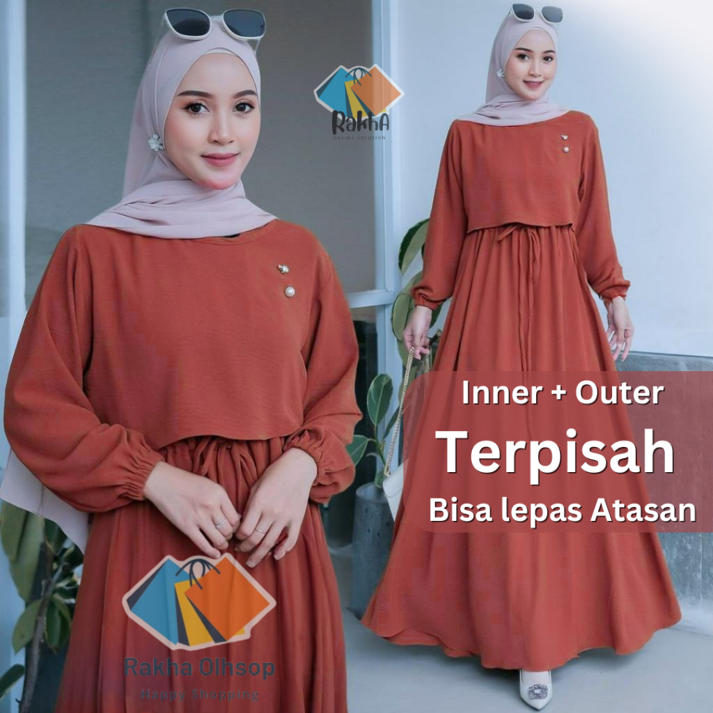 Jual NAFISA maxy set 2in1 inner + outer crop setelan gamis polos ...