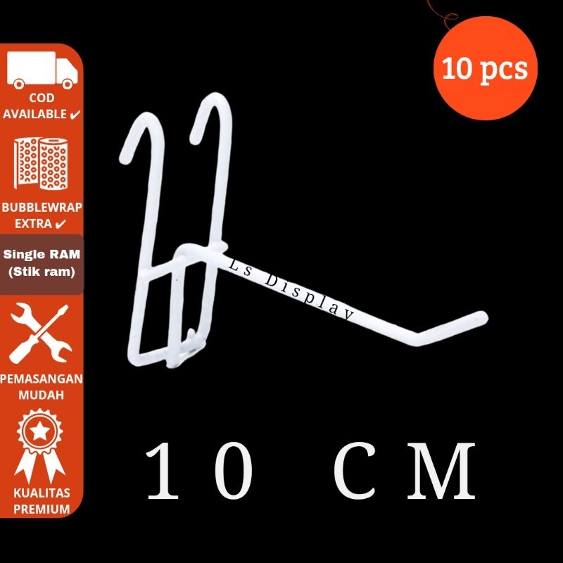 Jual 10PCS HOOK STIK PUTIH 10 CM / HOOK RAM / CANTOLAN RAM 10 cm ...
