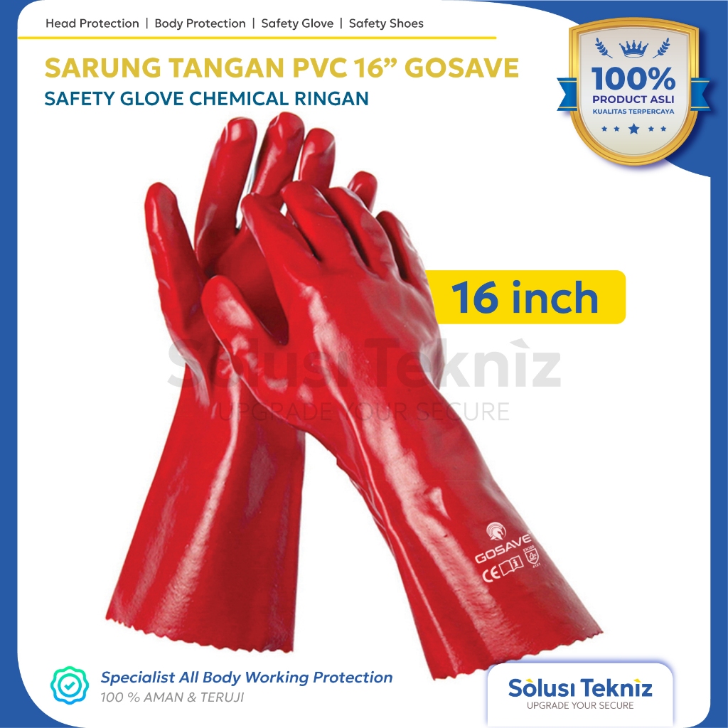 Jual Sarung Tangan Karet PVC Kimia 16 Inch Merah / Chemical Glove ...