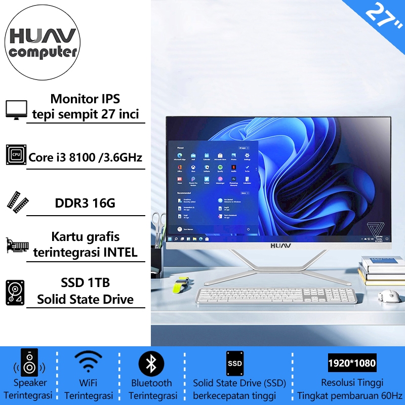 Jual Huav Baru Komputer Full Set PC All-in-One, Prosesor Core i3 8100 Generasi ke-8,Full HD ...