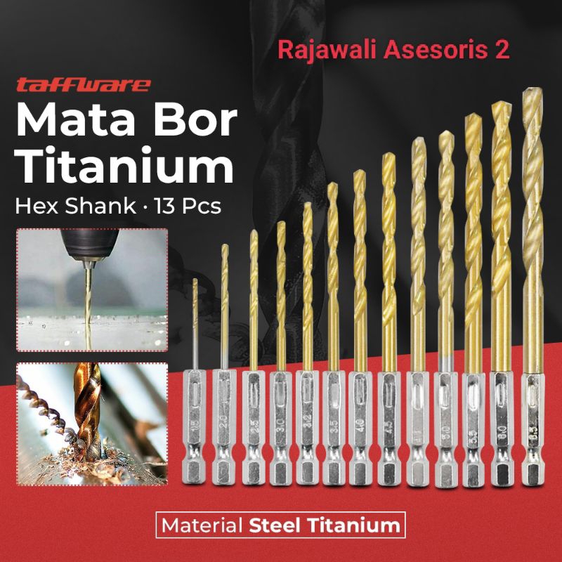 Jual Taffware Mata Bor Power Drill Steel Titanium Hex Shank 13 PCS ...