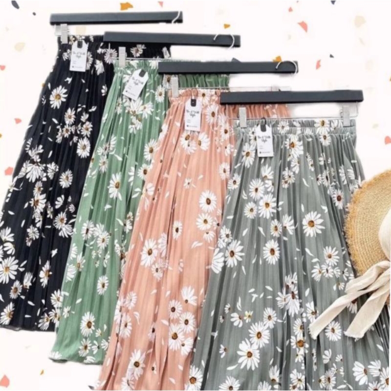 Jual Rok / Rok Plisket Motif / Rok Plisket Motif Bunga / Rok Korean ...