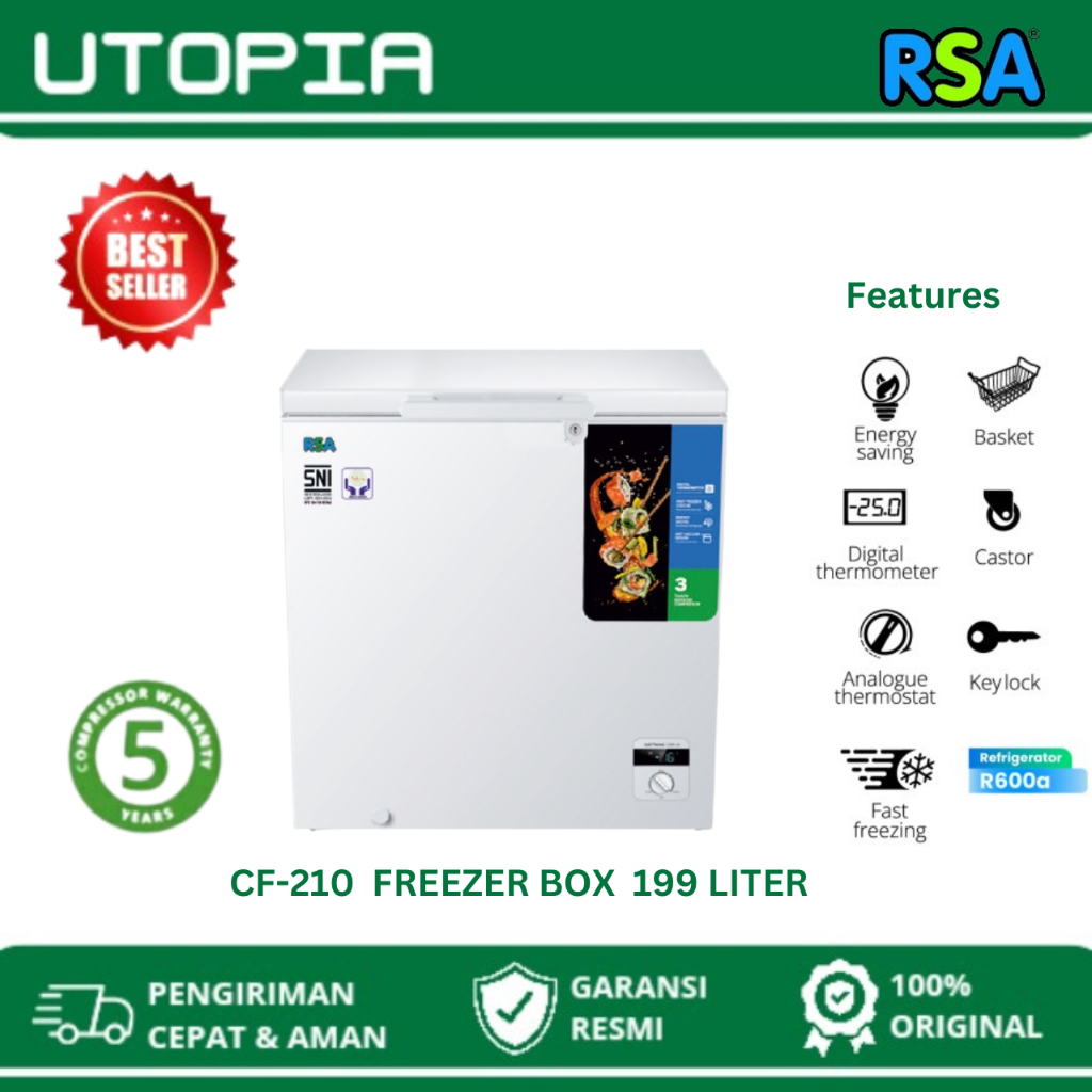 Jual RSA CHEST FREEZER CF210 / CF 210 , FREEZER BOX 199 LITER | Shopee ...