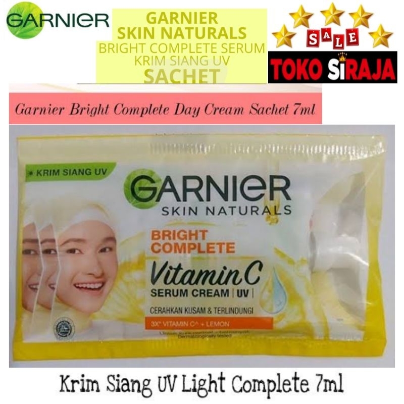 Jual KRIM SIANG UV SACHET GARNIER BRIGHT COMPLETE VITAMIN C SERUM CREAM ...