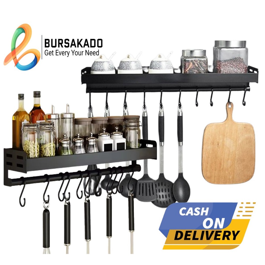Jual Rak Dapur Dinding Kitchen Rak Bumbu Gantung AluminiumAntiKarat45cm ...