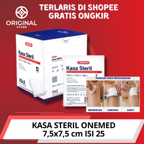Jual Kasa Steril 7,5 x 7,5 cm OneMed 8 ply Isi 2 Lembar Box isi 25 ...
