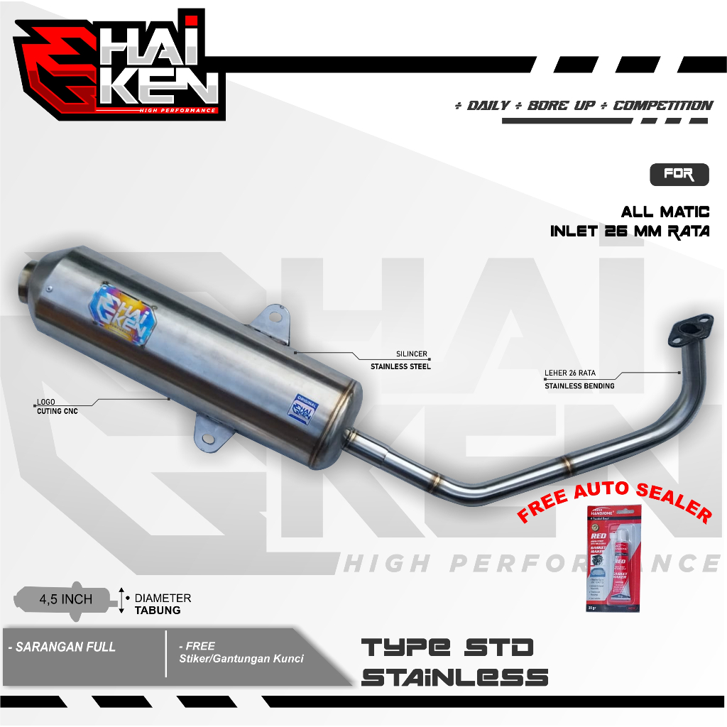 Jual Haiken original knalpot standar racing STAINLIS beat, vario, nmax ...