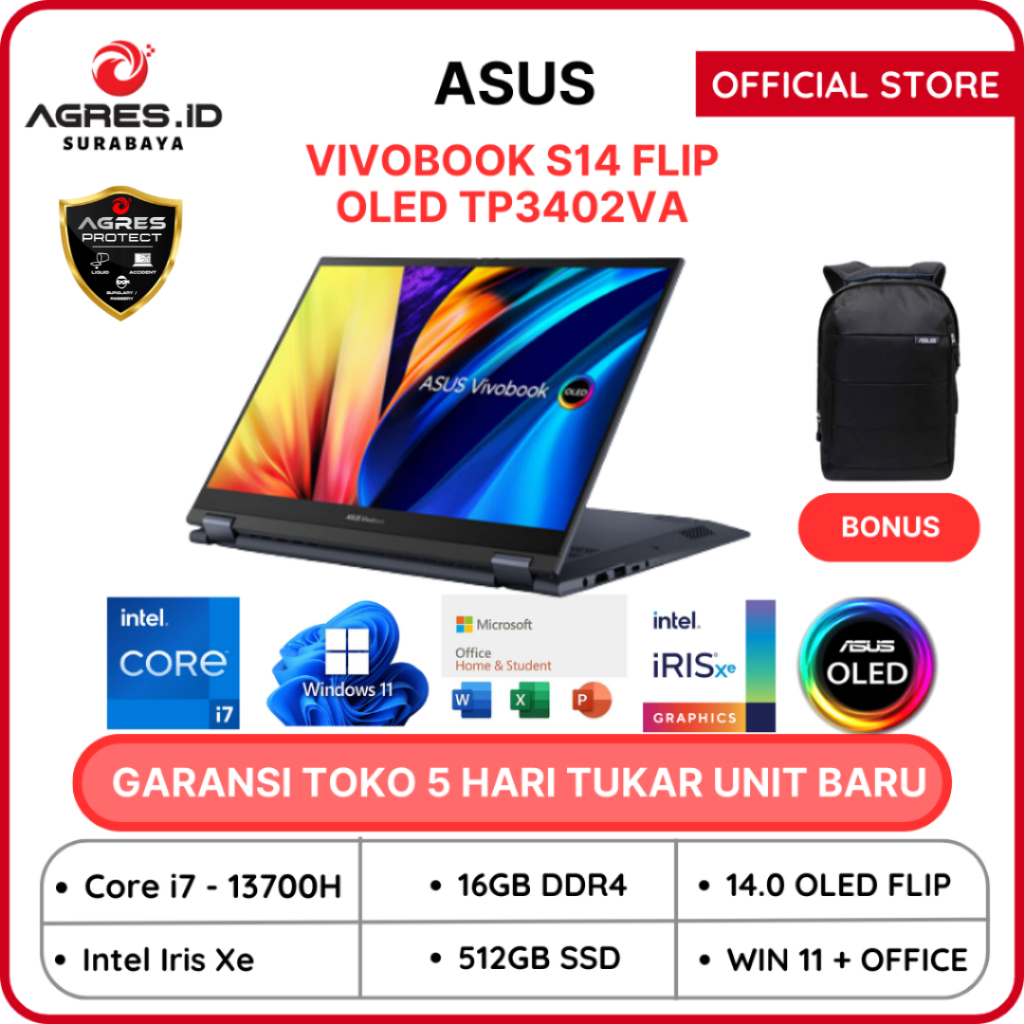 Jual ASUS VIVOBOOK S14 FLIP OLED TP3402VA TOUCH I7 13700H 16GB 512GB ...