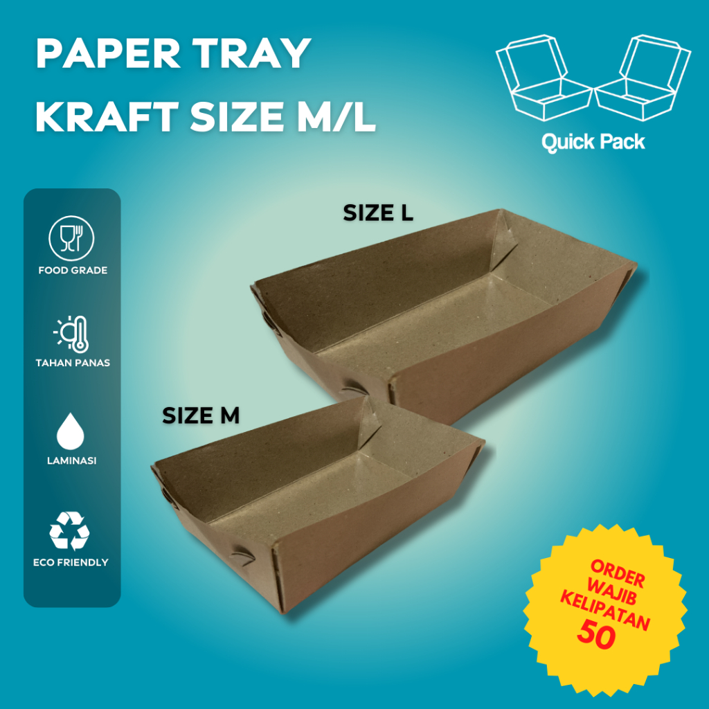 Jual Paper Tray/Food Tray/Piring Kertas/Paper Tray Kraft Size M/Size L ...