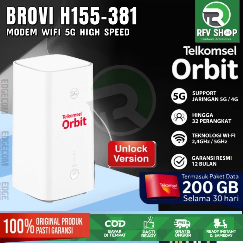 Jual TELKOMSEL ORBIT BROVI 5G H1 MODEM WIFI ROUTER 5G FREE KOUTA 200GB ...