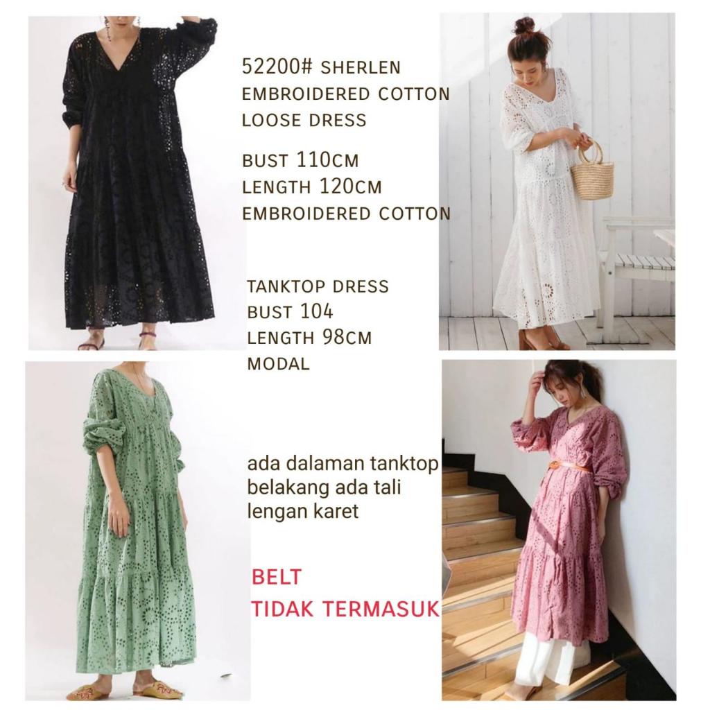 Jual TM 52200 Dress Sherlen embroidered cotton loose dress katbol ...