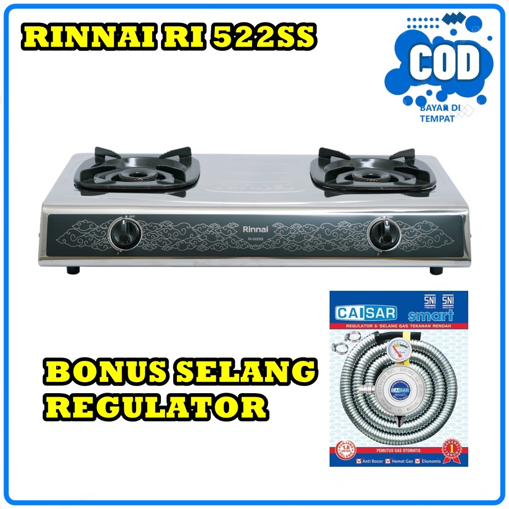 Jual RINNAI RI 522SS Kompor GAS 2 Tungku Api Biru + BONUS SELANG ...