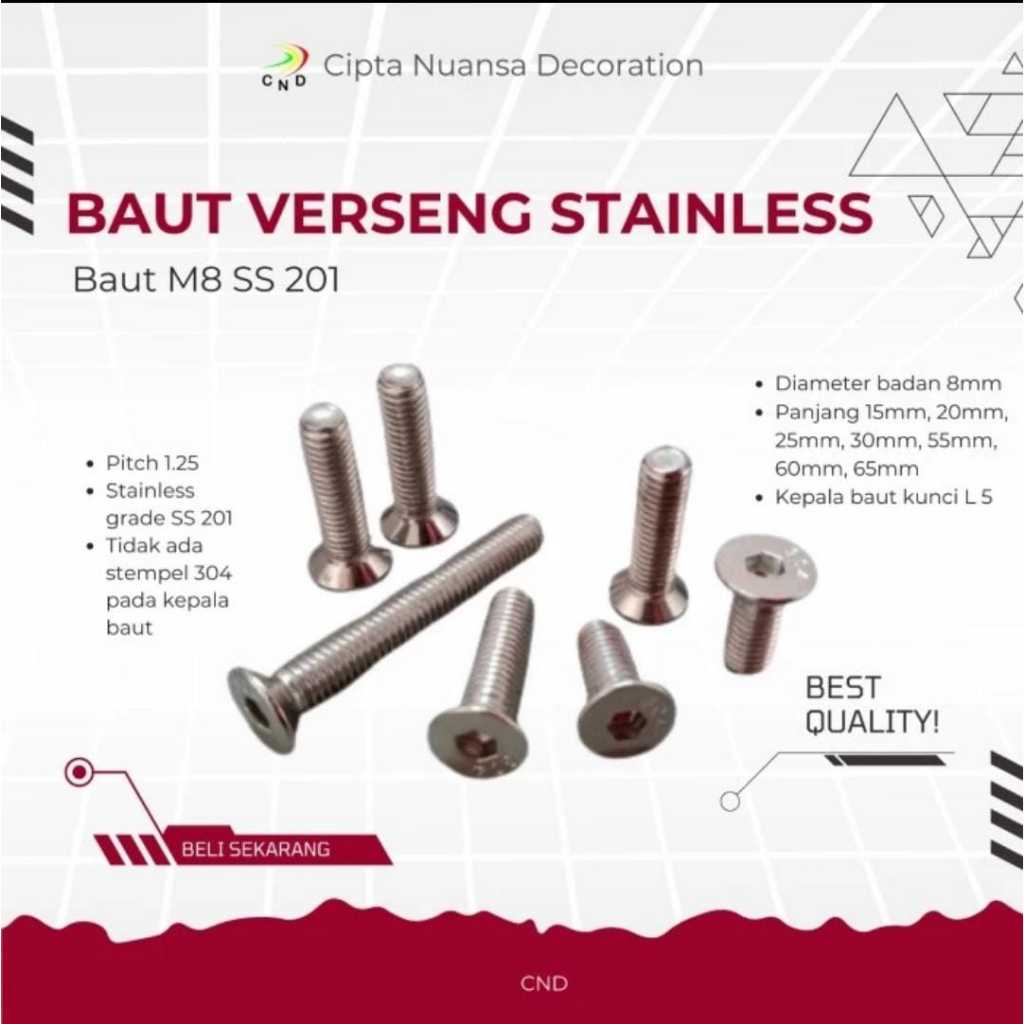 Jual Baut L Stainless Steel verseng M8 Ss 201 Baut kaca railing tangga | Shopee Indonesia
